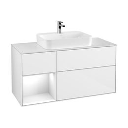 Villeroy & Boch Villeroy und Boch Finion Waschtischunterschrank F411GFGF 120cm, Abdeckplatte white matt, Regal links Glossy white lacquer, Glossy white lacquer