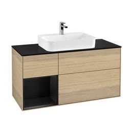 Villeroy & Boch Villeroy und Boch Finion Waschtischunterschrank F412PDPC 120cm, Abdeckplatte black matt, Regal links Black matt lacquer, Oak Veneer