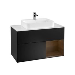 Villeroy & Boch Villeroy und Boch Finion Waschtischunterschrank G371GNPD 100cm, Abdeckplatte white matt, Emotion, Regal rechts Walnut veneer, Black matt lacquer