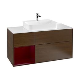 Villeroy & Boch Villeroy und Boch Finion Waschtischunterschrank G411HBGN 120cm, Abdeckplatte white matt, Emotion, Regal links Peony, Walnut veneer