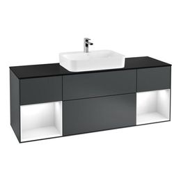 Villeroy & Boch Villeroy und Boch Finion Waschtischunterschrank G452GFHG 160cm, Abdeckplatte black matt, Emotion, Regale Glossy white lacquer, Midnight Blue Matt Lacquer