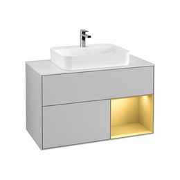 Villeroy & Boch Villeroy und Boch Finion Waschtischunterschrank F371HFGJ 100cm, Abdeckplatte white matt, Regal rechts Gold matt, Light grey matt