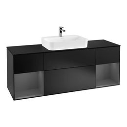 Villeroy & Boch Villeroy und Boch Finion Waschtischunterschrank G452GKPD 160cm, Abdeckplatte black matt, Emotion, Regale Anthracite matt lacquer, Black matt lacquer
