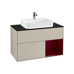 Villeroy & Boch Villeroy und Boch Finion Waschtischunterschrank F372HBHH 100cm, Abdeckplatte black matt, Regal rechts Peony, Sand Matt Lacquer