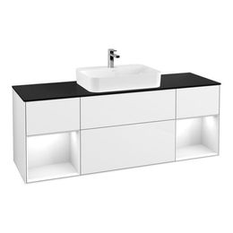 Villeroy & Boch Villeroy und Boch Finion Waschtischunterschrank F452GFGF 160x60,3cm, Abdeckplatte black matt, Regale Glossy white lacquer, Glossy white lacquer