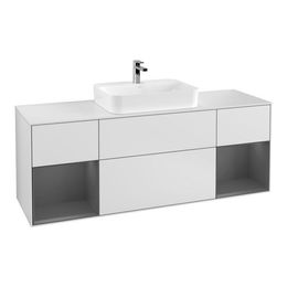 Villeroy & Boch Villeroy und Boch Finion Waschtischunterschrank G451GKMT 160cm, Abdeckplatte white matt, Emotion, Regale Anthracite matt lacquer, White matt lacquer