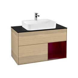 Villeroy & Boch Villeroy und Boch Finion Waschtischunterschrank F372HBPC 100cm, Abdeckplatte black matt, Regal rechts Peony, Oak Veneer