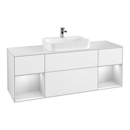 Villeroy & Boch Villeroy und Boch Finion Waschtischunterschrank G451MTGF 160cm, Abdeckplatte white matt, Emotion, Regale White matt lacquer, Glossy white lacquer