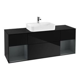 Villeroy & Boch Villeroy und Boch Finion Waschtischunterschrank G452HGPH 160cm, Abdeckplatte black matt, Emotion, Regale Midnight matt lacquer, Glossy Black Lacquer