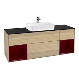 Villeroy & Boch Villeroy und Boch Finion Waschtischunterschrank G452HBPC 160cm, Abdeckplatte black matt, Emotion, Regale Peony matt lacquer, Oak Veneer