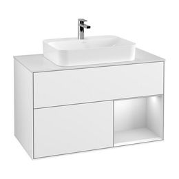 Villeroy & Boch Villeroy und Boch Finion Waschtischunterschrank F371MTGF 100cm, Abdeckplatte white matt, Regal rechts White matt lacquer, Glossy white lacquer
