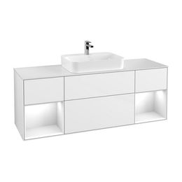 Villeroy & Boch Villeroy und Boch Finion Waschtischunterschrank G451GFGF 160cm, Abdeckplatte white matt, Emotion, Regale Glossy white lacquer, Glossy white lacquer