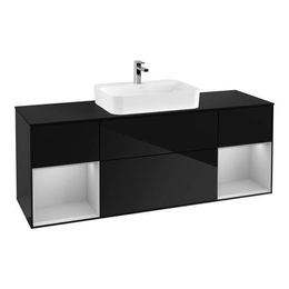 Villeroy & Boch Villeroy und Boch Finion Waschtischunterschrank G452GJPH 160cm, Abdeckplatte black matt, Emotion, Regale Light grey matt lacquer, Glossy Black Lacquer