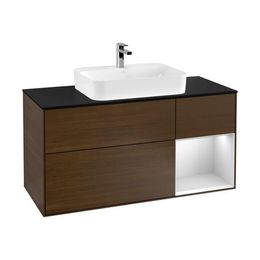 Villeroy & Boch Villeroy und Boch Finion Waschtischunterschrank G422MTGN 120cm, Abdeckplatte black matt, Emotion, Regal rechts White matt, Walnut veneer