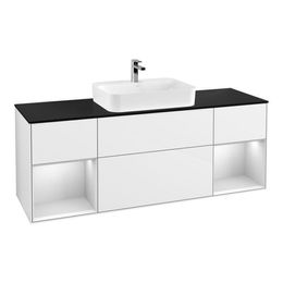 Villeroy & Boch Villeroy und Boch Finion Waschtischunterschrank F452MTGF 160x60,3cm, Abdeckplatte black matt, Regale White matt lacquer, Glossy white lacquer