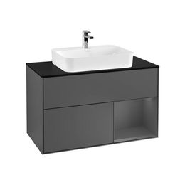 Villeroy & Boch Villeroy und Boch Finion Waschtischunterschrank G372GKGK 100cm, Abdeckplatte black matt, Emotion, Regal rechts Anthracite matt, Anthracite matt