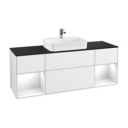 Villeroy & Boch Villeroy und Boch Finion Waschtischunterschrank G452GFGF 160cm, Abdeckplatte black matt, Emotion, Regale Glossy white lacquer, Glossy white lacquer