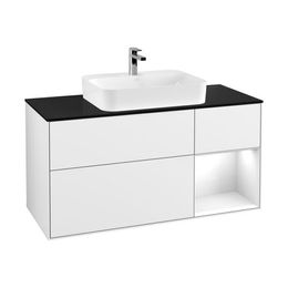 Villeroy & Boch Villeroy und Boch Finion Waschtischunterschrank G422GFGF 120cm, Abdeckplatte black matt, Emotion, Regal rechts Glossy white, Glossy white lacquer