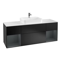 Villeroy & Boch Villeroy und Boch Finion Waschtischunterschrank F451HGPD 160x60,3cm, Abdeckplatte white matt, Regale Midnight matt lacquer, Black matt lacquer