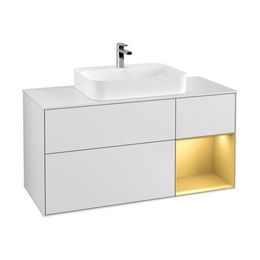 Villeroy & Boch Villeroy und Boch Finion Waschtischunterschrank G421HFMT 120cm, Abdeckplatte white matt, Emotion, Regal rechts Gold matt, White matt lacquer