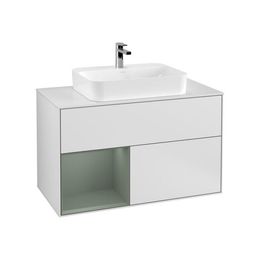 Villeroy & Boch Villeroy und Boch Finion Waschtischunterschrank G361GMMT 100cm, Abdeckplatte white matt, Emotion, Regal links Olive Matt Lacquer, White matt lacquer