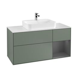 Villeroy & Boch Villeroy und Boch Finion Waschtischunterschrank G421GKGM 120cm, Abdeckplatte white matt, Emotion, Regal rechts Anthracite matt, Olive Matt Lacquer