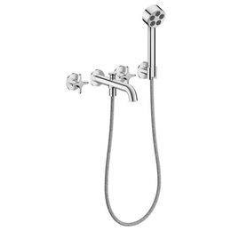 Hansgrohe AXOR One 3-Loch Wannenarmatur 48443000 Unterputz, Ausladung 220mm, mit Handbrause, mit Kreuzgriff, chrom