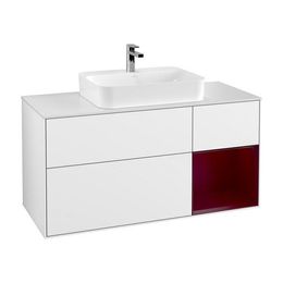 Villeroy & Boch Villeroy und Boch Finion Waschtischunterschrank G421HBGF 120cm, Abdeckplatte white matt, Emotion, Regal rechts Peony matt, Glossy white lacquer