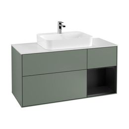 Villeroy & Boch Villeroy und Boch Finion Waschtischunterschrank G421PDGM 120cm, Abdeckplatte white matt, Emotion, Regal rechts Black matt, Olive Matt Lacquer