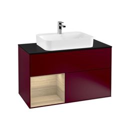 Villeroy & Boch Villeroy und Boch Finion Waschtischunterschrank F362PCHB 100cm, Abdeckplatte black matt, Regal links Oak Veneer, Peony Matt