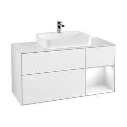 Villeroy & Boch Villeroy und Boch Finion Waschtischunterschrank G421GFGF 120cm, Abdeckplatte white matt, Emotion, Regal rechts Glossy white, Glossy white lacquer