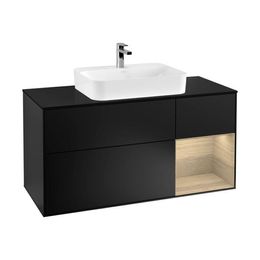 Villeroy & Boch Villeroy und Boch Finion Waschtischunterschrank G422PCPD 120cm, Abdeckplatte black matt, Emotion, Regal rechts Oak veneer, Black matt lacquer