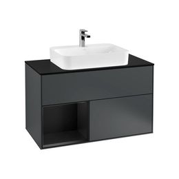 Villeroy & Boch Villeroy und Boch Finion Waschtischunterschrank F362PDHG 100cm, Abdeckplatte black matt, Regal links Black matt lacquer, Midnight Blue Matt Lacquer