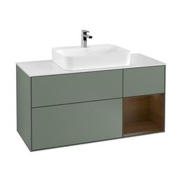 Villeroy & Boch Villeroy und Boch Finion Waschtischunterschrank G421GNGM 120cm, Abdeckplatte white matt, Emotion, Regal rechts Walnut veneer, Olive Matt Lacquer