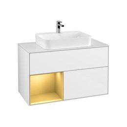Villeroy & Boch Villeroy und Boch Finion Waschtischunterschrank G361HFGF 100cm, Abdeckplatte white matt, Emotion, Regal links Gold matt, Glossy white lacquer