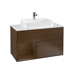 Villeroy & Boch Villeroy und Boch Finion Waschtischunterschrank G361GNGN 100cm, Abdeckplatte white matt, Emotion, Regal links Walnut veneer, Walnut veneer