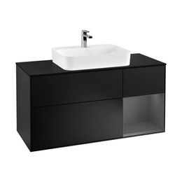 Villeroy & Boch Villeroy und Boch Finion Waschtischunterschrank G422GKPD 120cm, Abdeckplatte black matt, Emotion, Regal rechts Anthracite matt, Black matt lacquer