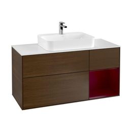Villeroy & Boch Villeroy und Boch Finion Waschtischunterschrank G421HBGN 120cm, Abdeckplatte white matt, Emotion, Regal rechts Peony matt, Walnut veneer