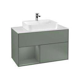 Villeroy & Boch Villeroy und Boch Finion Waschtischunterschrank G361GMGM 100cm, Abdeckplatte white matt, Emotion, Regal links Olive Matt Lacquer, Olive Matt Lacquer
