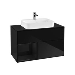 Villeroy & Boch Villeroy und Boch Finion Waschtischunterschrank F362PHPH 100cm, Abdeckplatte black matt, Regal links Glossy Black Lacquer, Glossy Black Lacquer