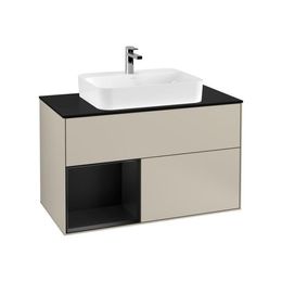 Villeroy & Boch Villeroy und Boch Finion Waschtischunterschrank F362PDHH 100cm, Abdeckplatte black matt, Regal links Black matt lacquer, Sand Matt Lacquer