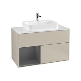 Villeroy & Boch Villeroy und Boch Finion Waschtischunterschrank G361GKHH 100cm, Abdeckplatte white matt, Emotion, Regal links Anthracite matt, Sand Matt Lacquer