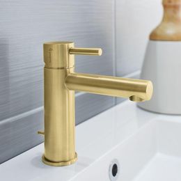 Herzbach Design iX PVD Waschtischarmatur 21.133100.1.41 M-Size, mit Ablaufgarnitur, Brass Steel