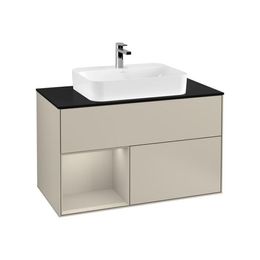 Villeroy & Boch Villeroy und Boch Finion Waschtischunterschrank F362HHHH 100cm, Abdeckplatte black matt, Regal links Sand Matt Lacquer, Sand Matt Lacquer