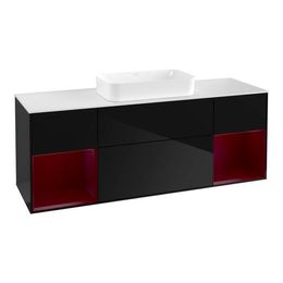 Villeroy & Boch Villeroy und Boch Finion Waschtischunterschrank G331HBPH 160cm, Abdeckplatte white matt, Emotion, Regale Peony matt lacquer, Glossy Black Lacquer