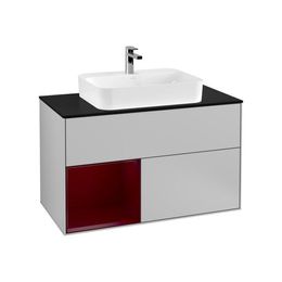Villeroy & Boch Villeroy und Boch Finion Waschtischunterschrank F362HBGJ 100cm, Abdeckplatte black matt, Regal links Peony, Light grey matt