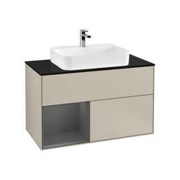 Villeroy & Boch Villeroy und Boch Finion Waschtischunterschrank F362GKHH 100cm, Abdeckplatte black matt, Regal links Anthracite matt, Sand Matt Lacquer