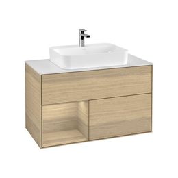 Villeroy & Boch Villeroy und Boch Finion Waschtischunterschrank G361PCPC 100cm, Abdeckplatte white matt, Emotion, Regal links Oak Veneer, Oak Veneer
