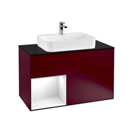 Villeroy & Boch Villeroy und Boch Finion Waschtischunterschrank F362GFHB 100cm, Abdeckplatte black matt, Regal links Glossy white lacquer, Peony Matt