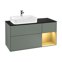 Villeroy & Boch Villeroy und Boch Finion Waschtischunterschrank F402HFGM 120cm, Abdeckplatte black matt, Regal rechts Gold matt, Olive Matt Lacquer